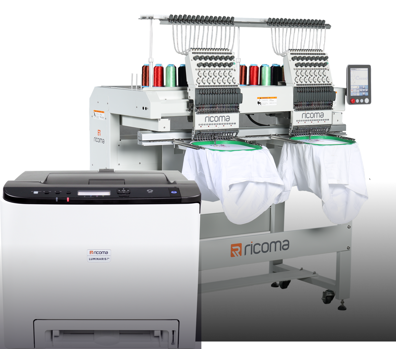 Multi-Head Embroidery Machine + White Toner DTF Printer bundle | Ricoma